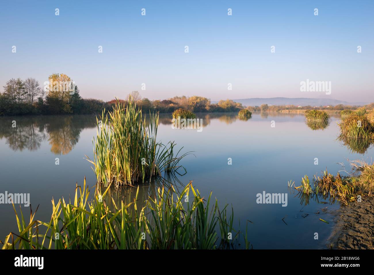 Beautiful landscape image of a calm river in Romania in autumn Stock ...