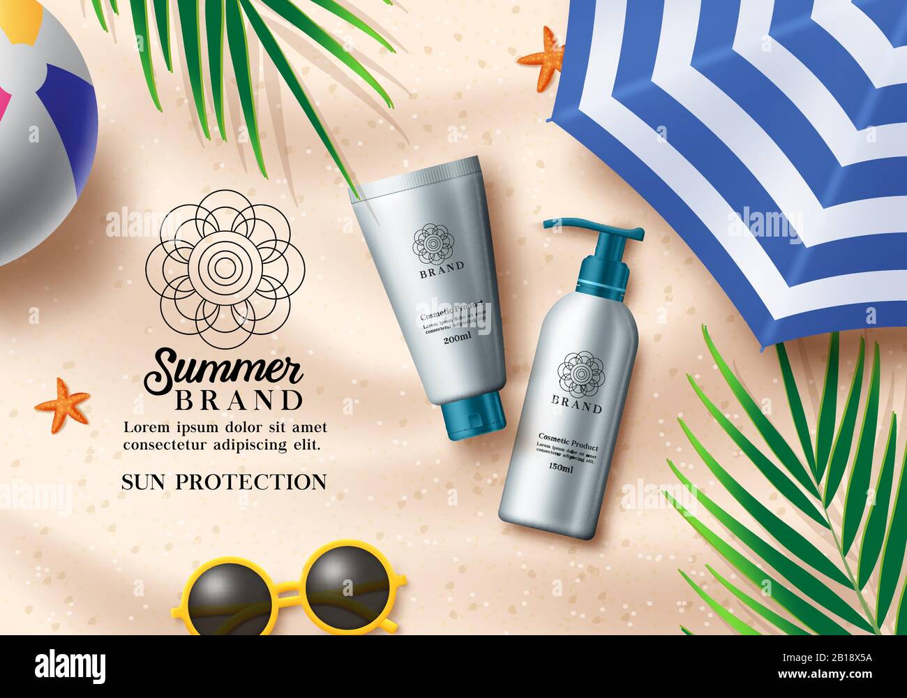 Summer cosmetic products vector template. Summer advertising skin care ...