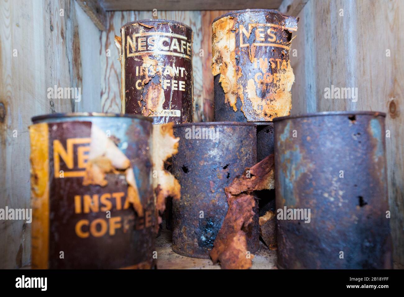 Old Nescafe instant coffee in Station W, an old British scientific ...