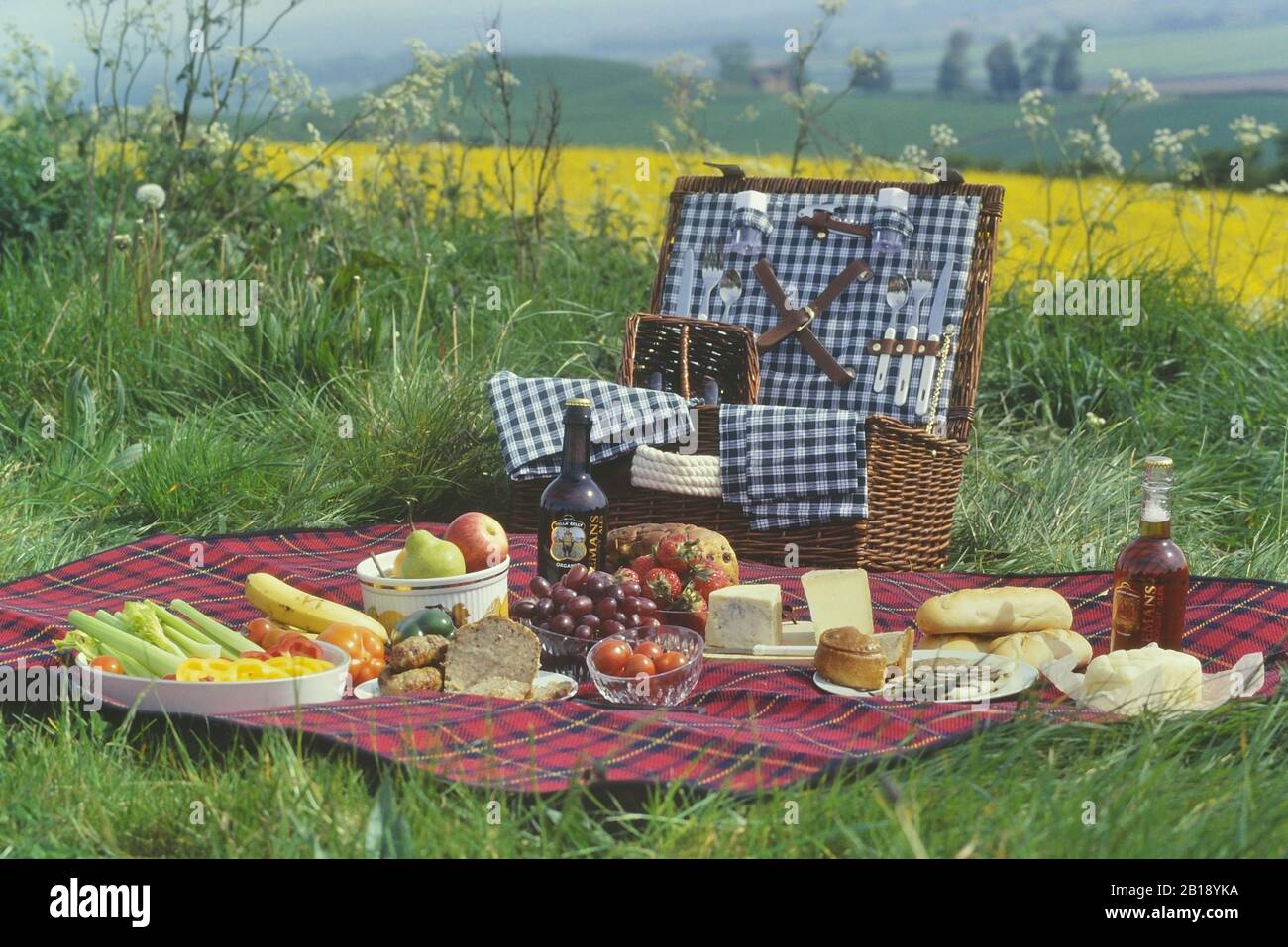 Countryside picnic spread, Lincolnshire Wolds, England, UK Stock Photo ...