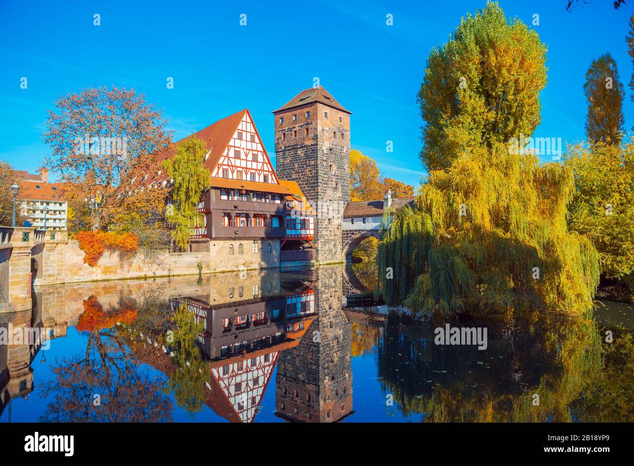 The riverside of Pegnitz river in Nuremberg town, Germany Stock Photo ...