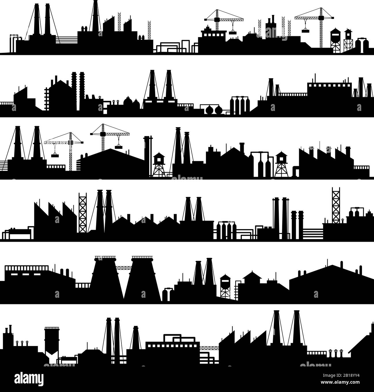 Factory construction silhouette. Industrial factories, refinery ...