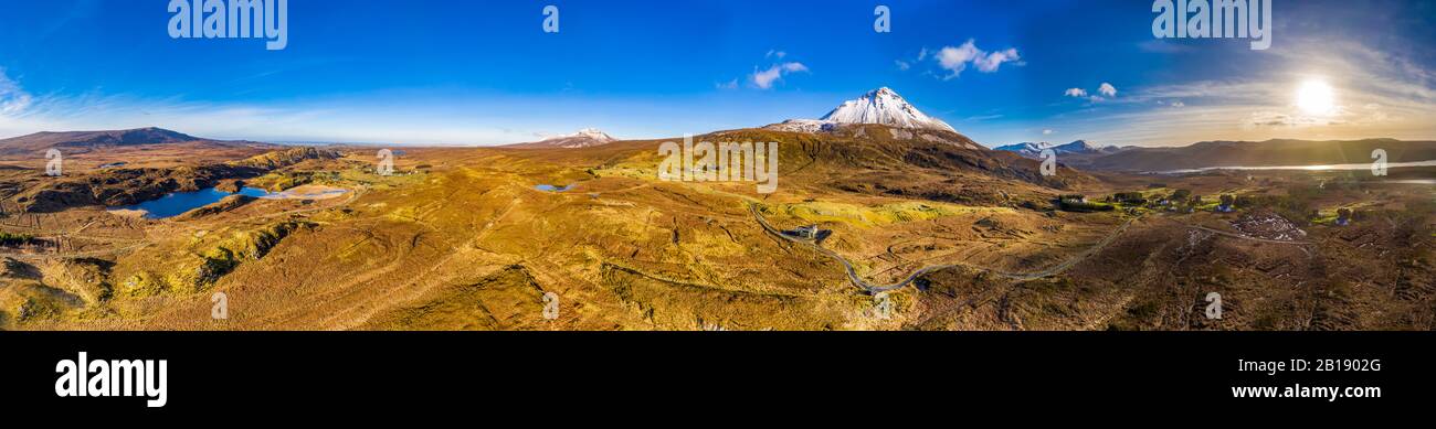 Aerial view of Mount Errigal, the highest mountain in Donegal, seen ...