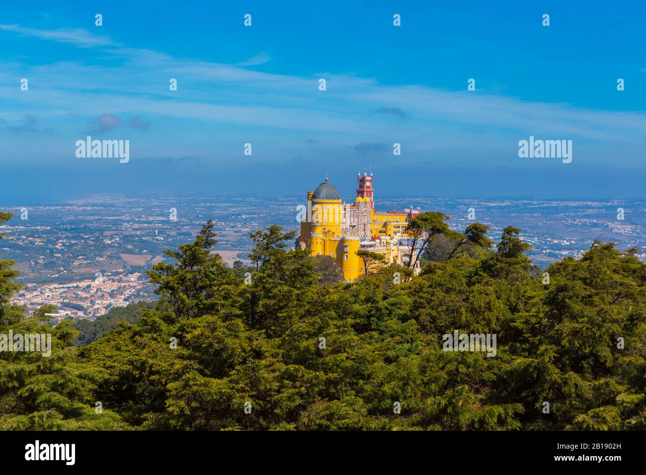 Pena Park with National Palace of Pena in Sintra, Portugal Stock Photo ...
