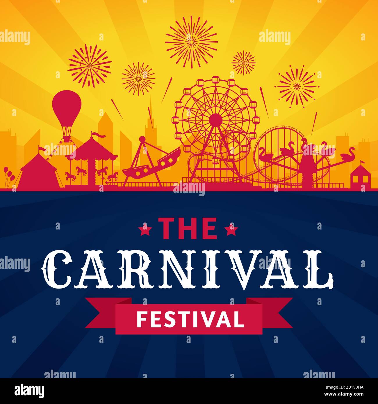 Amusement park poster. Roller coaster, ferris wheel and carnival ...