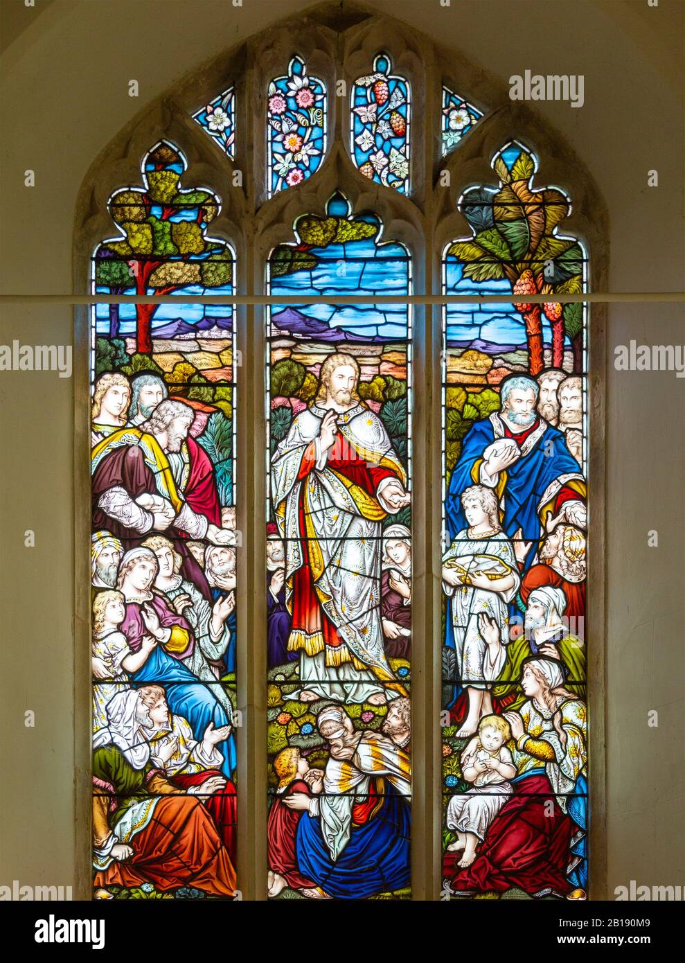 Stained glass window by Alexander Gibbs c 1895, miracle of loaves and ...