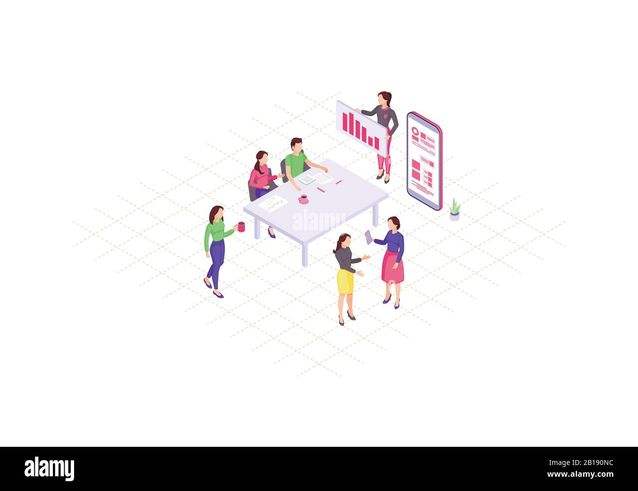 Business meeting isometric landing page partnership and teamwork ...