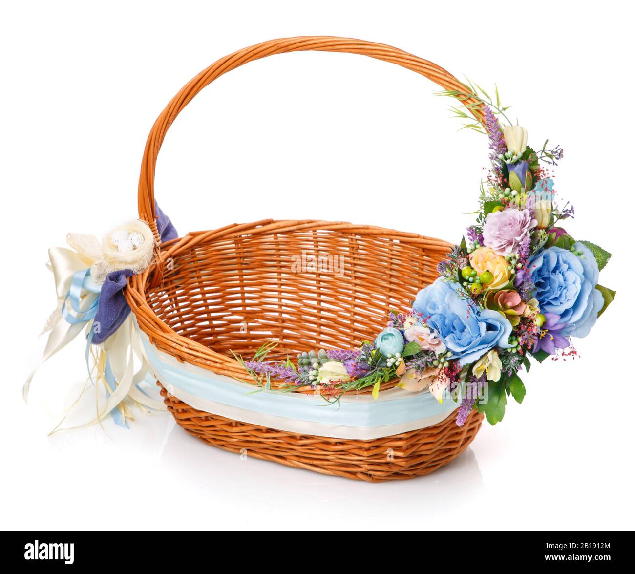 Decorative wicker basket with original floral decor and long colored ...