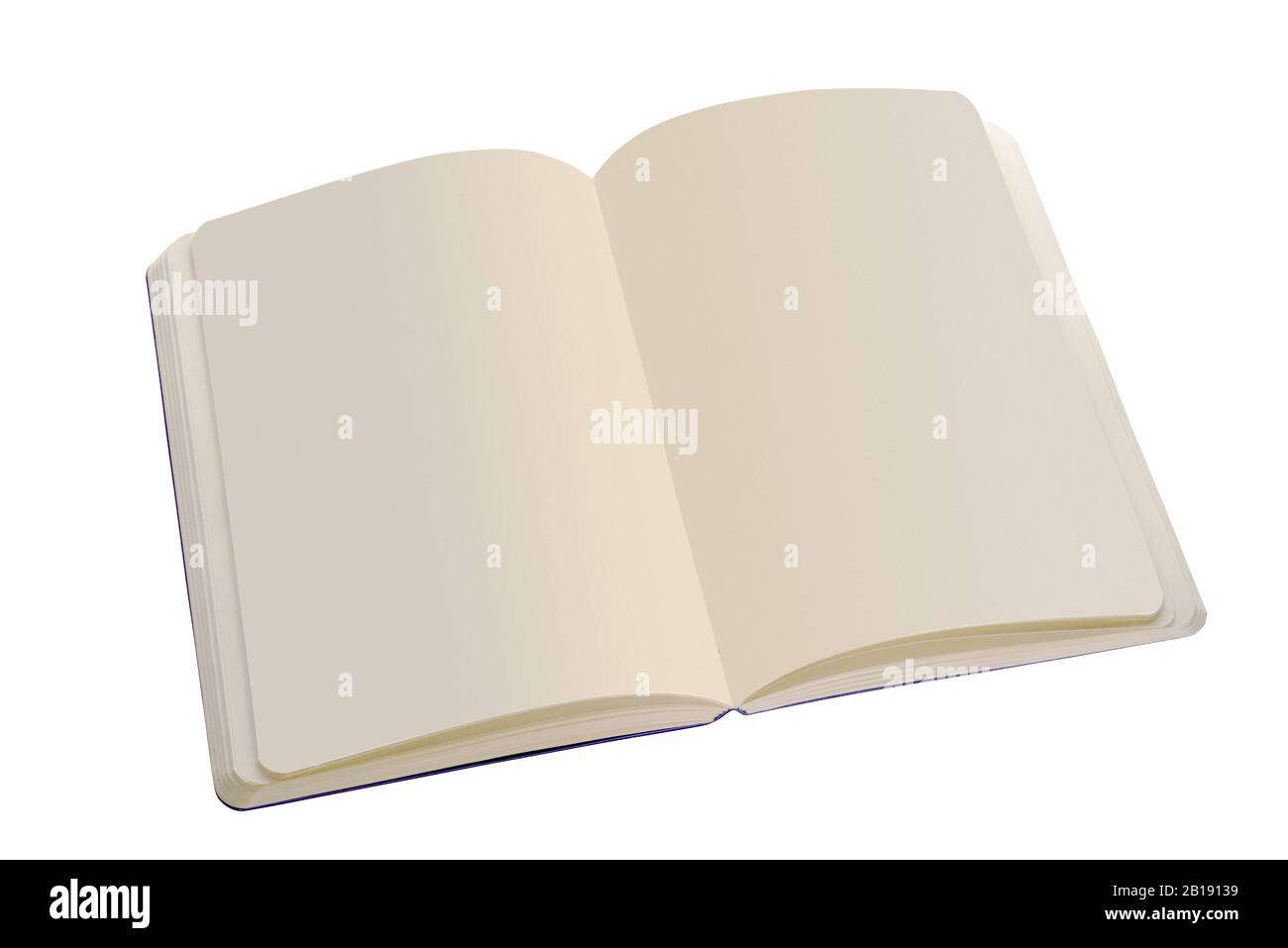 Open notebook spread with blank pages. Isolated on white background ...