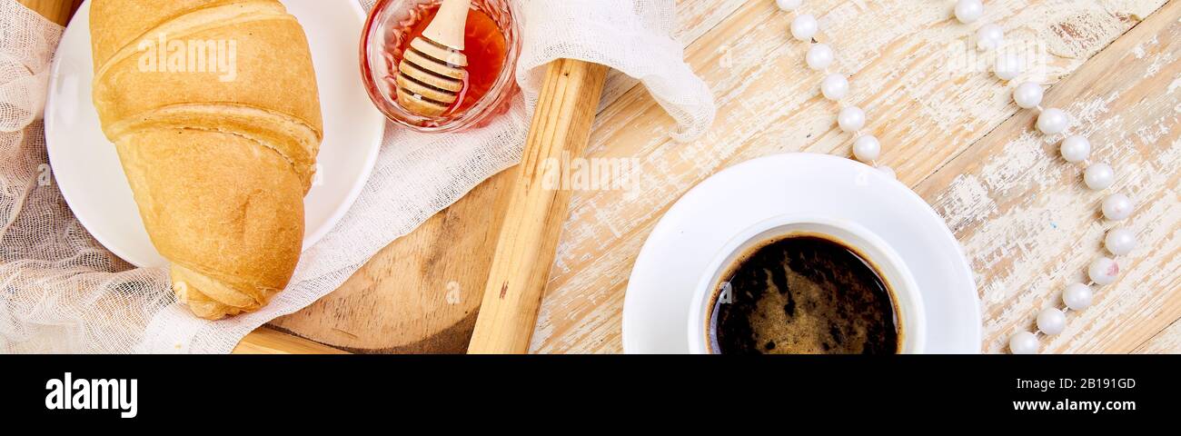 Banner of Good morning. Continental breakfast on ristic wooden ...