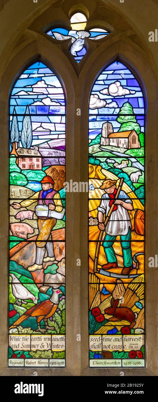 Modern stained glass window of local landscape and farming, Tannington ...