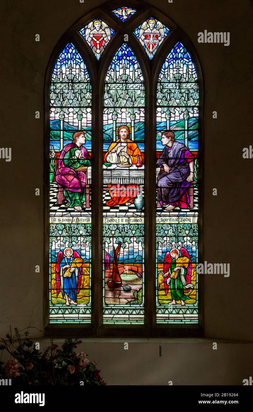 Stained glass east window by Mary Lowndes c 1920, 'Christ breaking ...