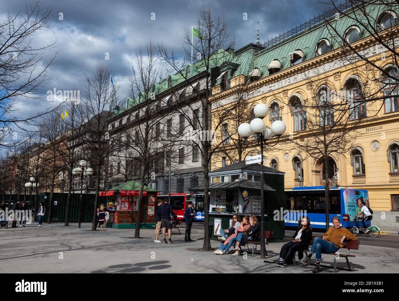 April 22, 2018, Stockholm, Sweden. Passers-by on one of the streets in ...