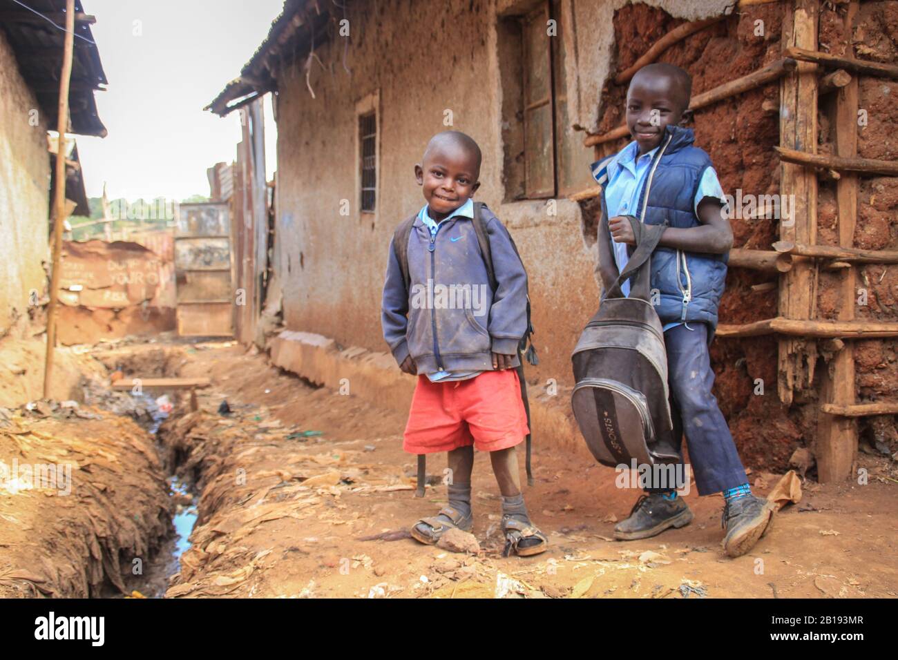 Kibera, Nairobi, Kenya - February 13, 2015: Two poor black boys in ...