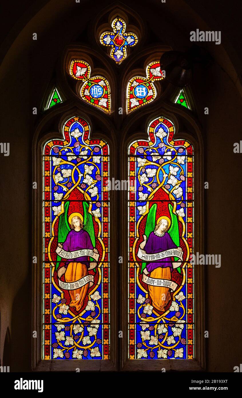 Stained glass window of angels c 1852, Heveningham church, Suffolk ...