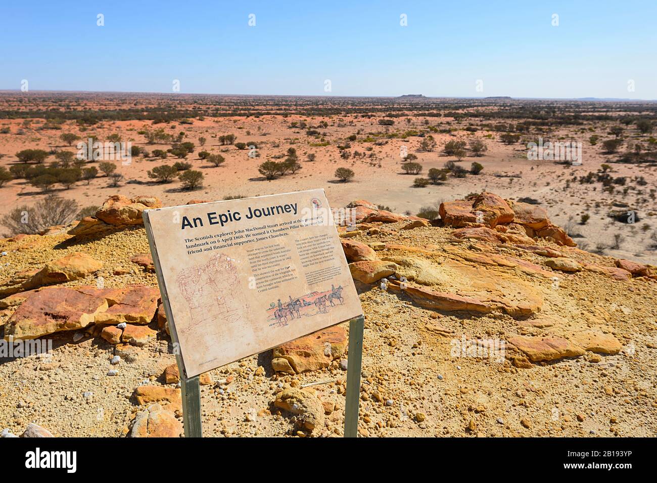 Information sign about John MacDouall Stuart's exploration at Chambers ...