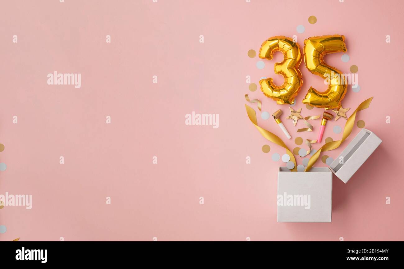 Number 35 birthday balloon celebration gift box lay flat explosion ...