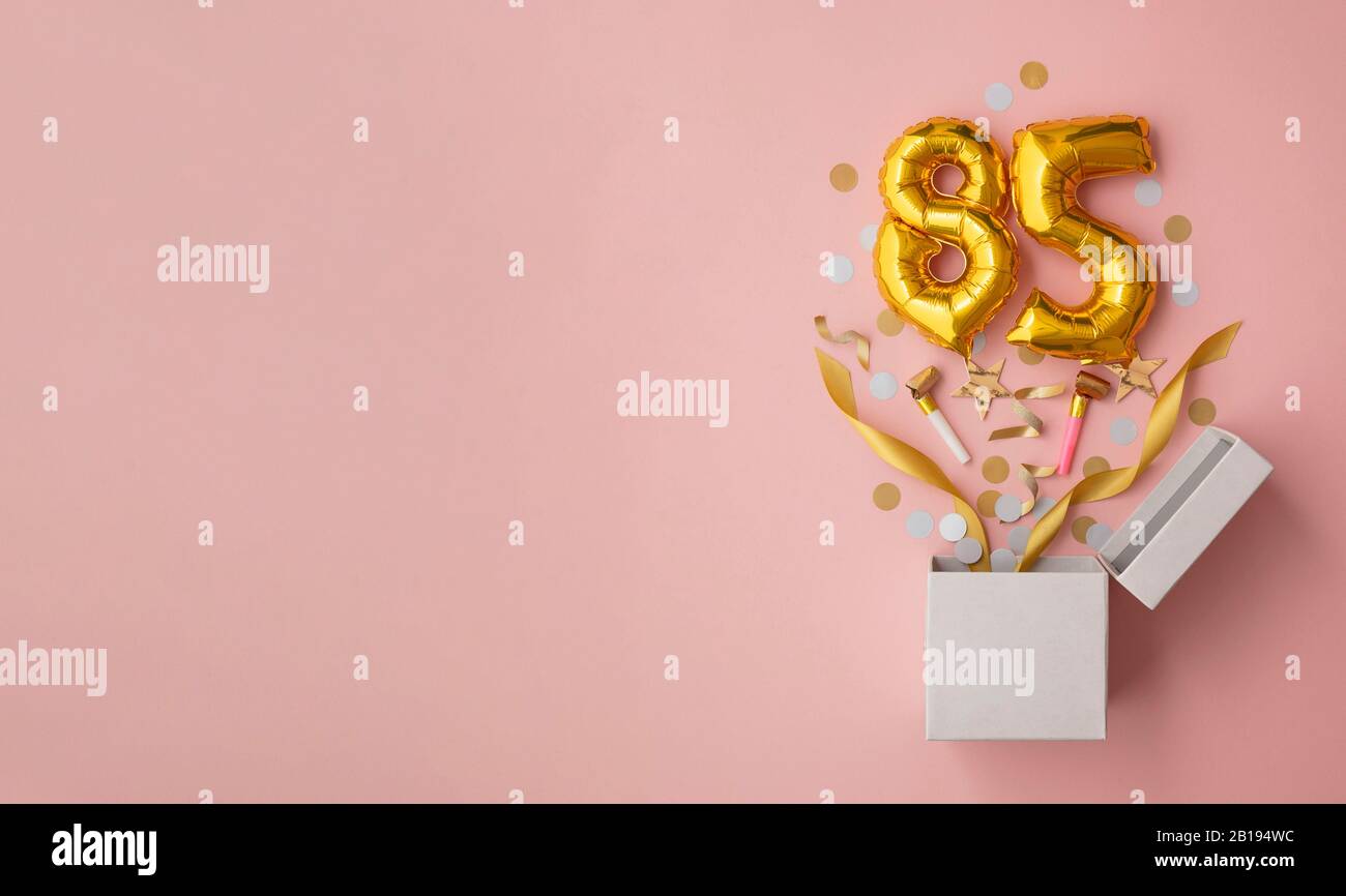 Number 85 birthday balloon celebration gift box lay flat explosion ...