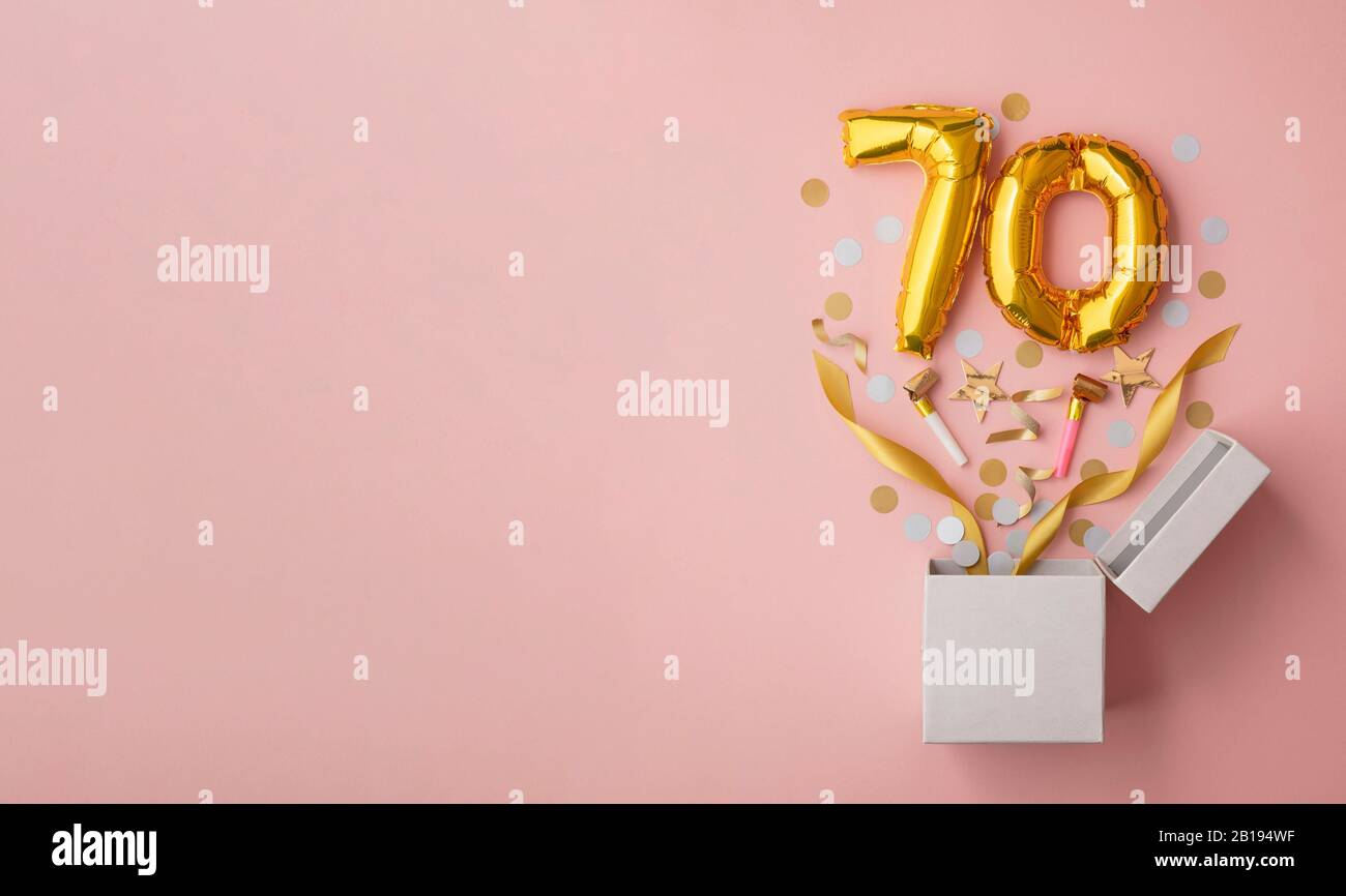 Number 70 birthday balloon celebration gift box lay flat explosion ...
