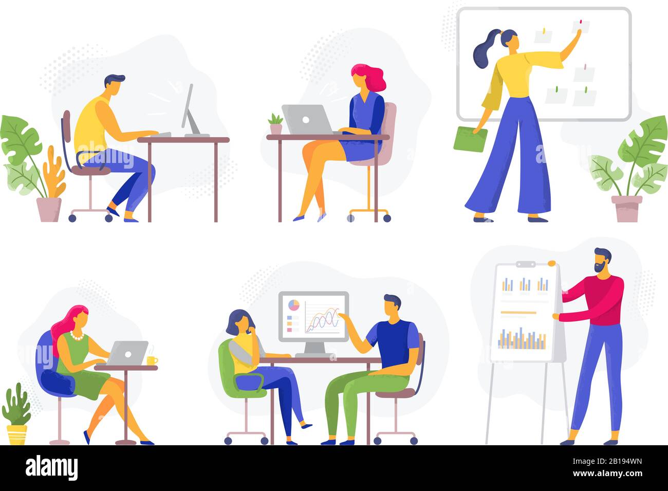 Office workflow. Working business people, remote teamwork and workers ...