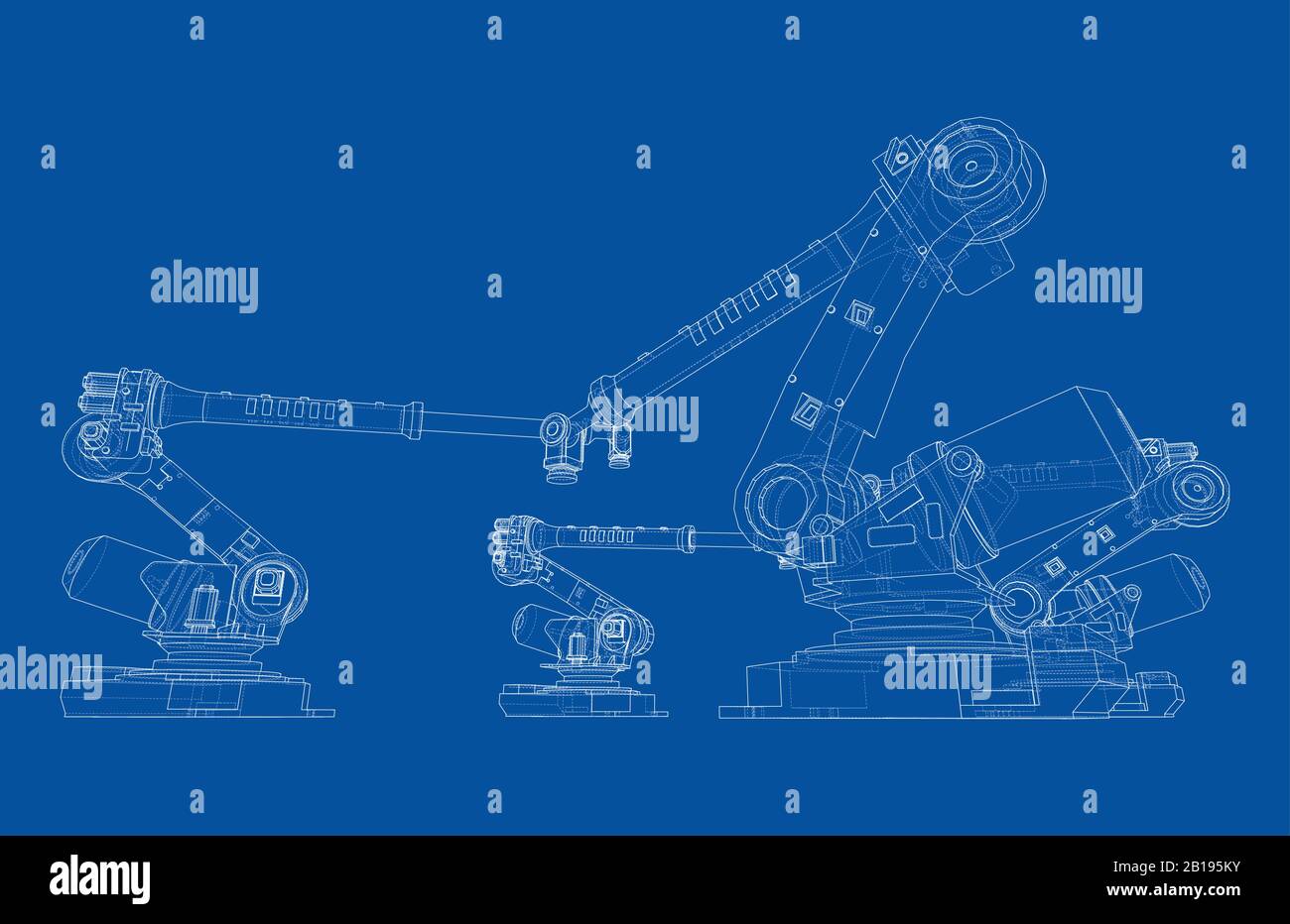 A industral robots manipulators. Blueprint style. Vector rendering from ...