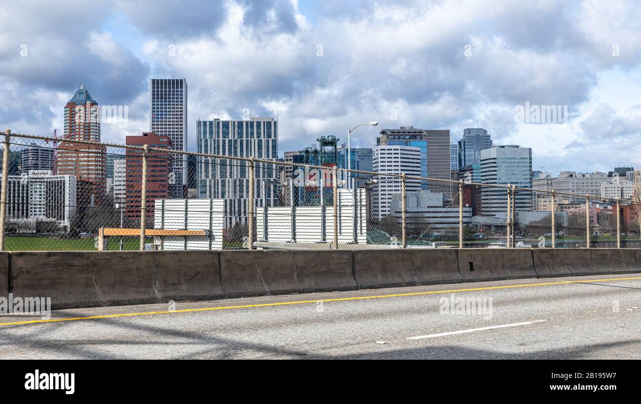 Portland skyline view from highway in day time Stock Photo - Alamy