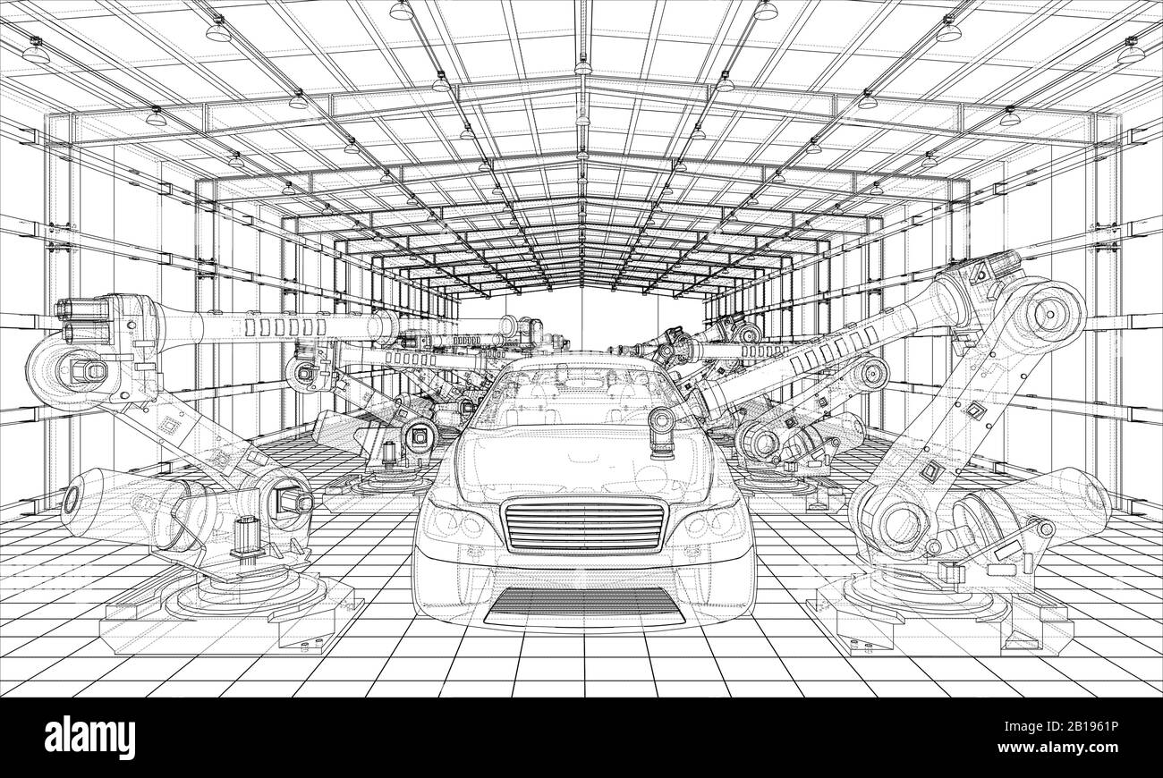 Assembly of motor vehicle. Robotic equipment makes Assembly of car ...