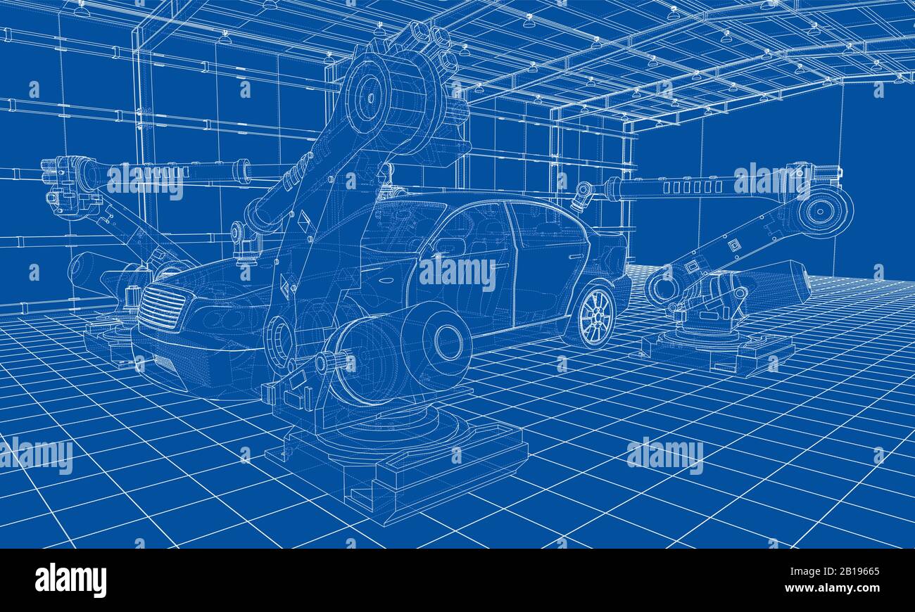 Assembly of motor vehicle. Robotic equipment makes Assembly of car ...