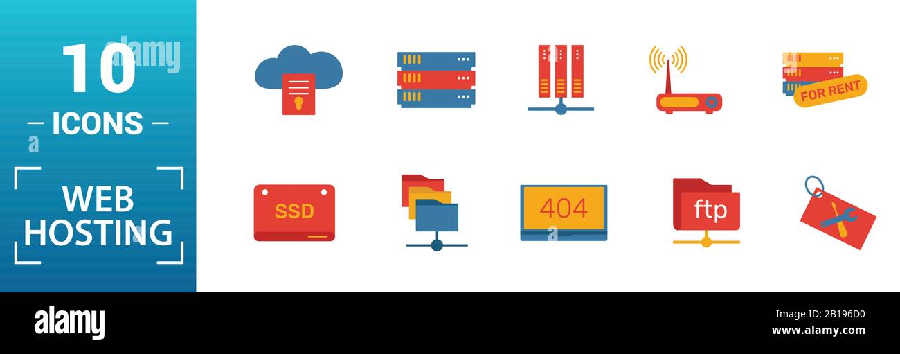 Web Hosting icon set. Include creative elements data structure, cloud technology, ssd, file ...