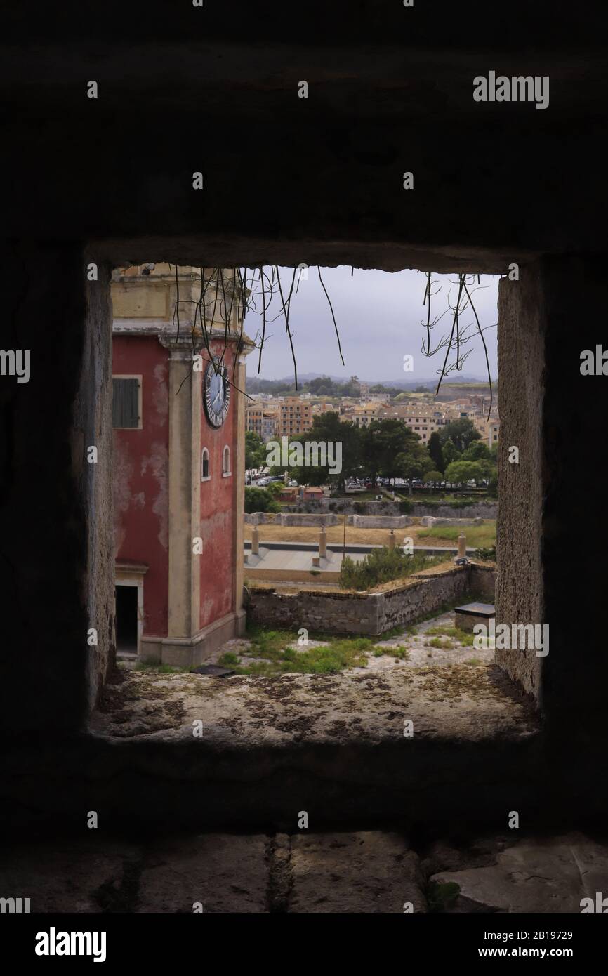 Clock Tower view through a window Stock Photo - Alamy