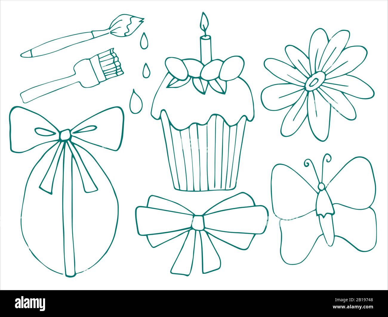 Easter set of simple line drawing, doodle style Stock Vector Image ...