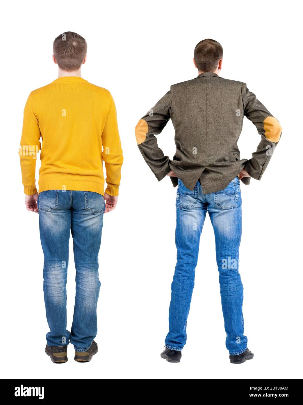 Back view two man in sweater. Rear view people collection. backside ...