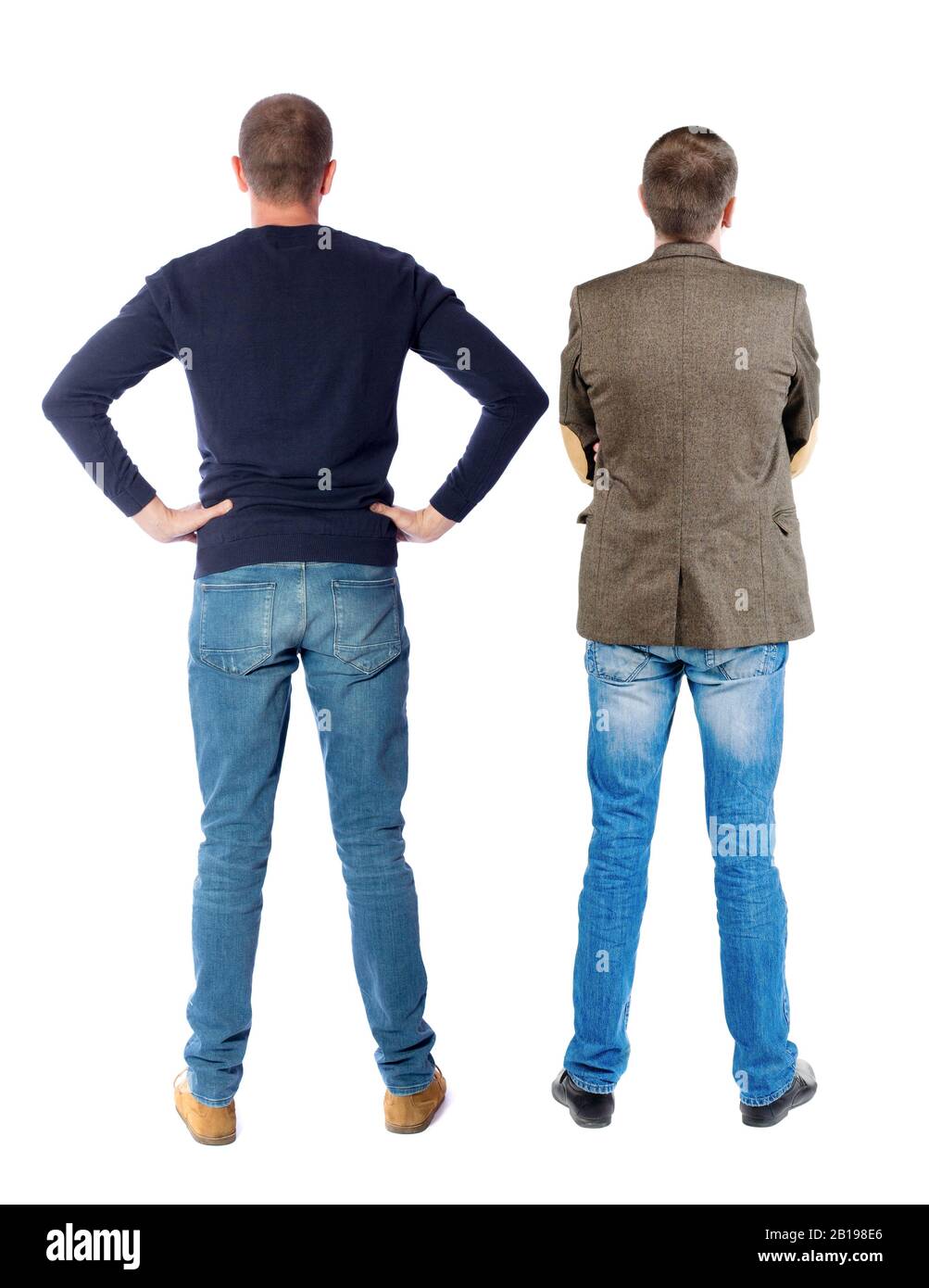 Back view two man in sweater. Rear view people collection. backside ...