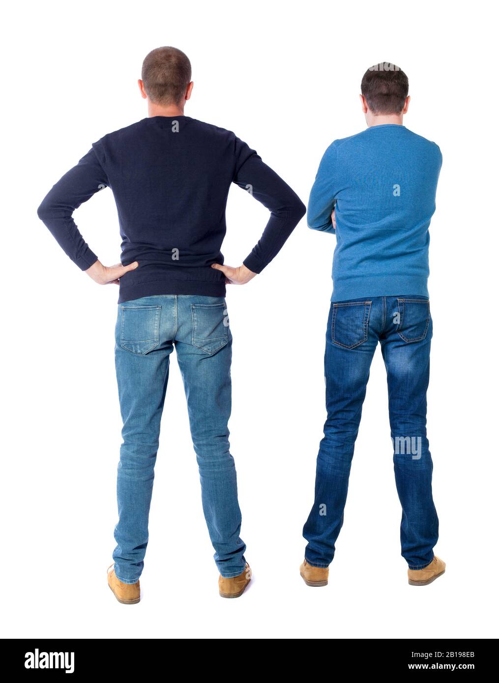 Back view two man in sweater. Rear view people collection. backside ...