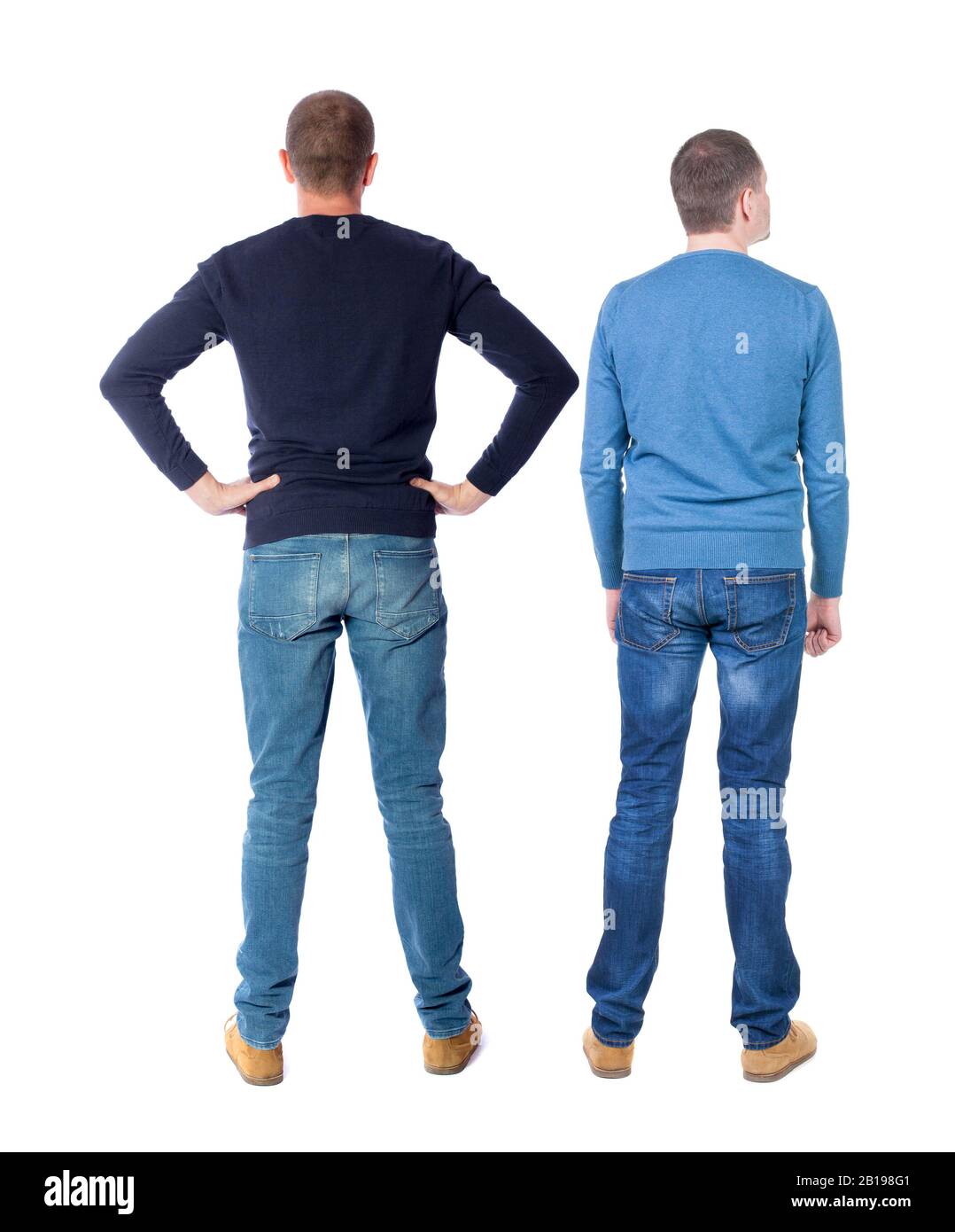 Back view two man in sweater. Rear view people collection. backside ...