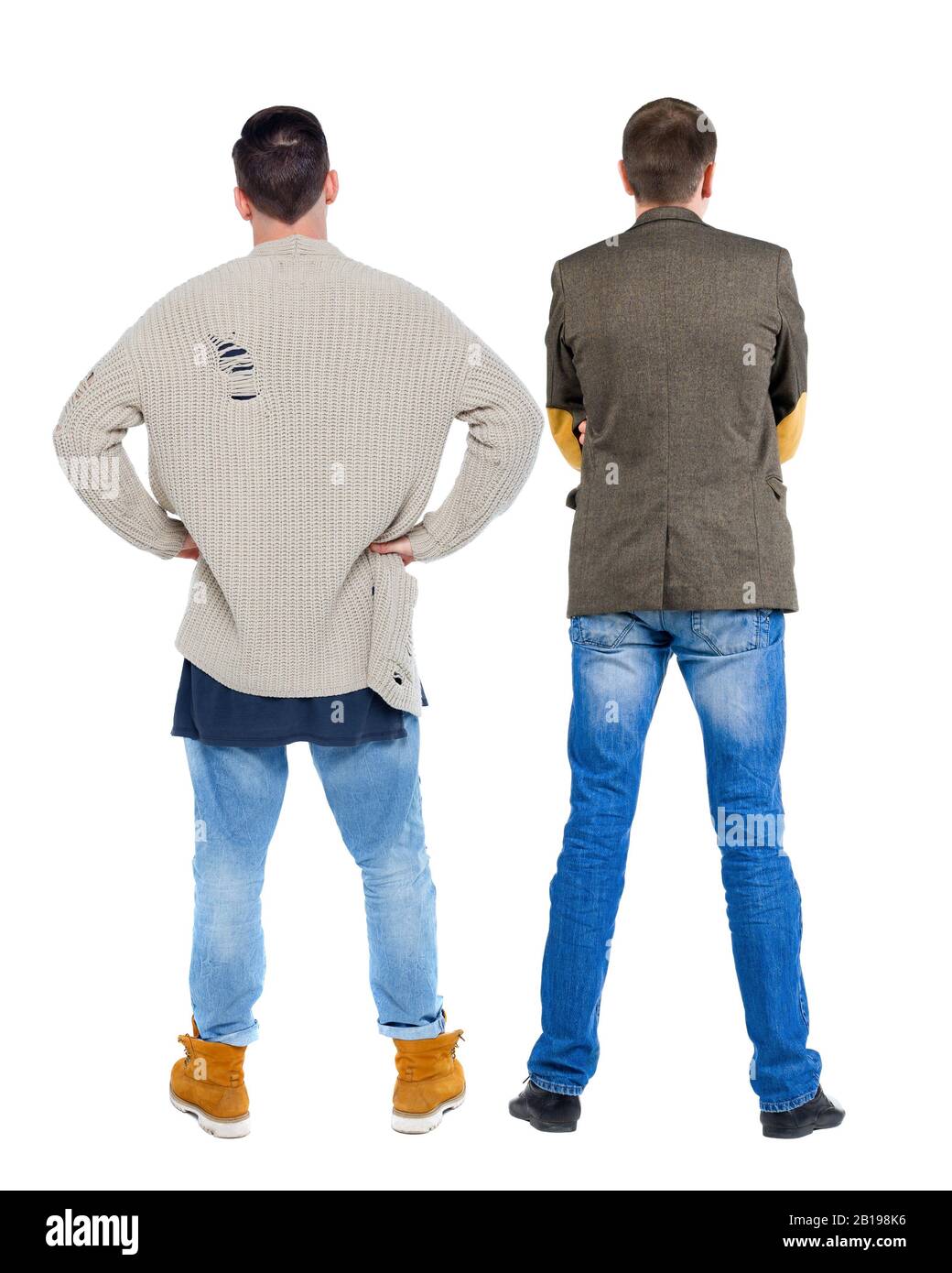 Back view two man in sweater. Rear view people collection. backside ...