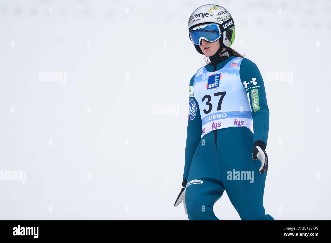 Katra Komar of Slovenia competes during the FIS Ski Jumping World Cup ...