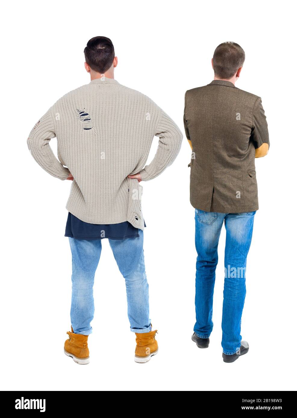 Back view two man in sweater. Rear view people collection. backside ...