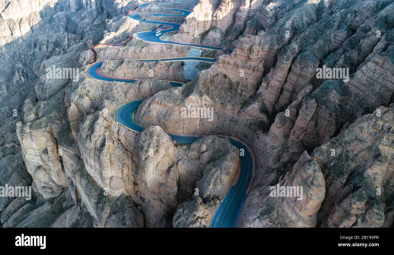 aerial view of a steep mountain road Stock Photo - Alamy