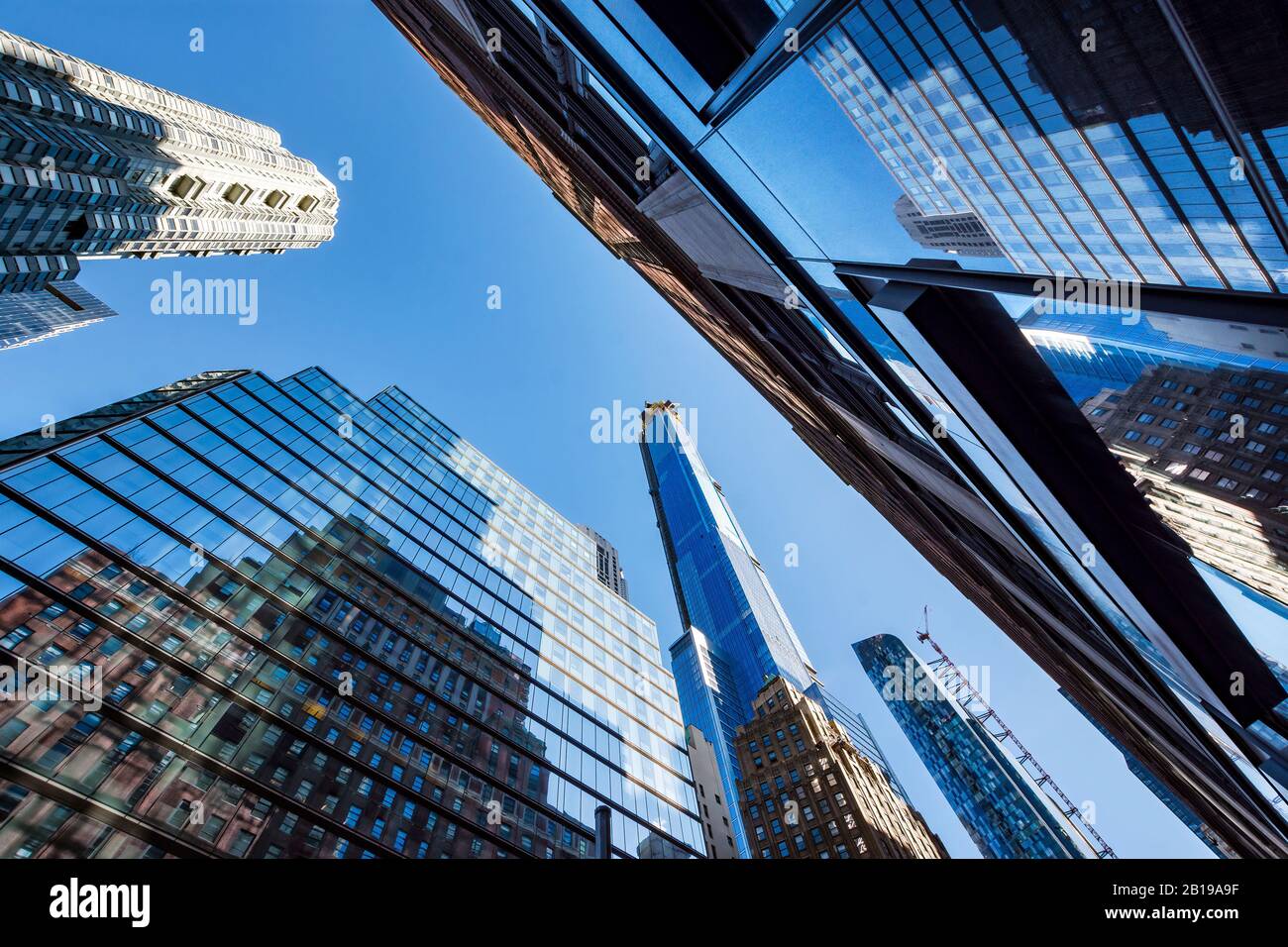 Worm's-eye view architecture background , Midtown Manhattan, New York ...