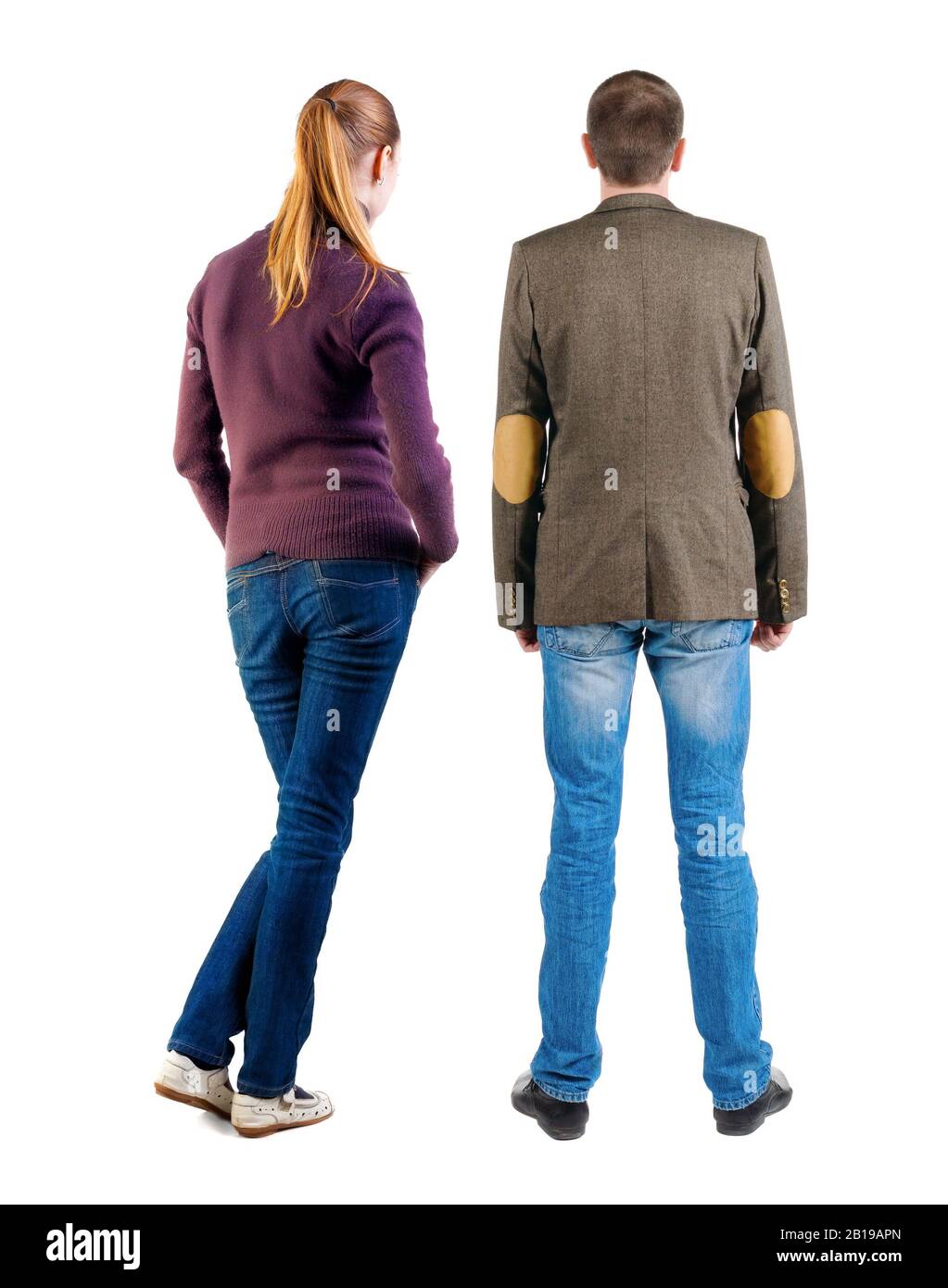 Back view couple in sweater. beautiful man and woman. Rear view people ...