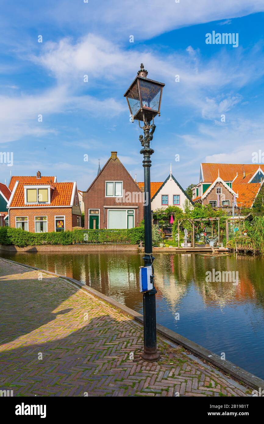 Old streets in Volendam. Old traditional fishing village, typical ...