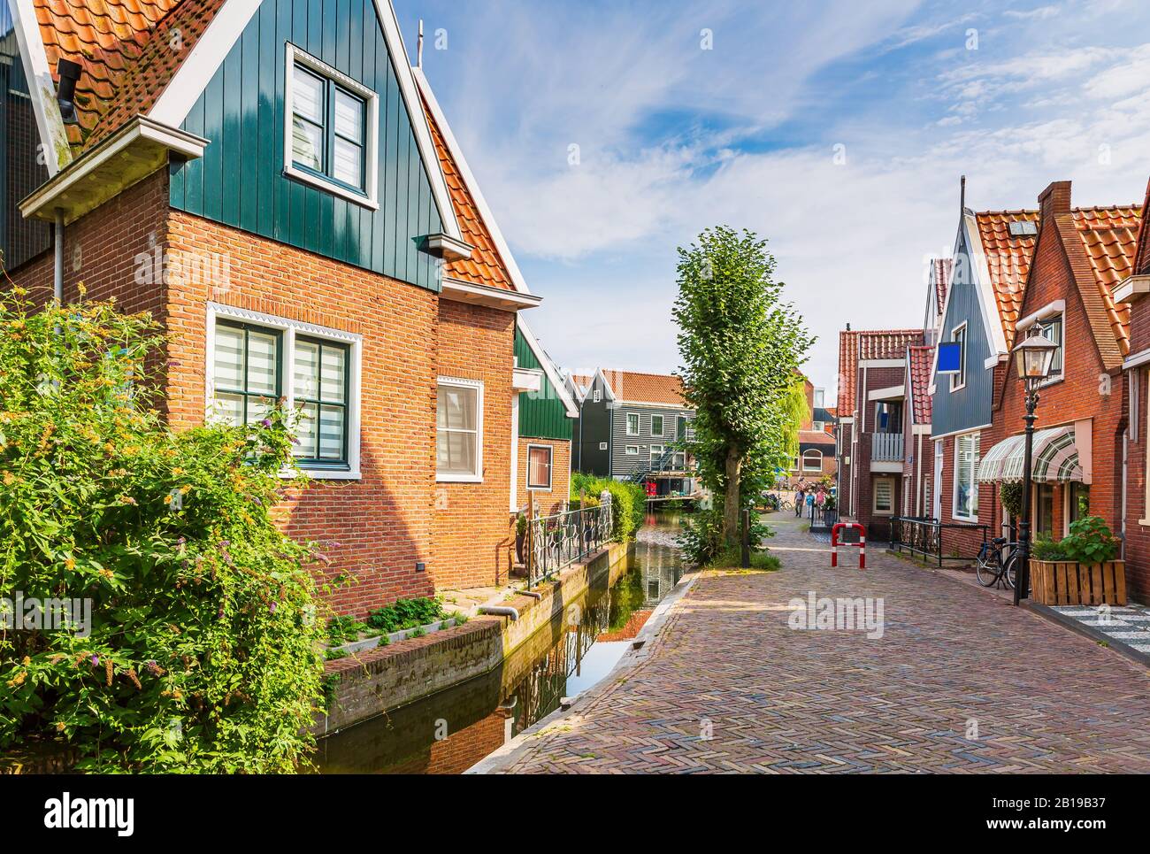 Old streets in Volendam. Old traditional fishing village, typical ...
