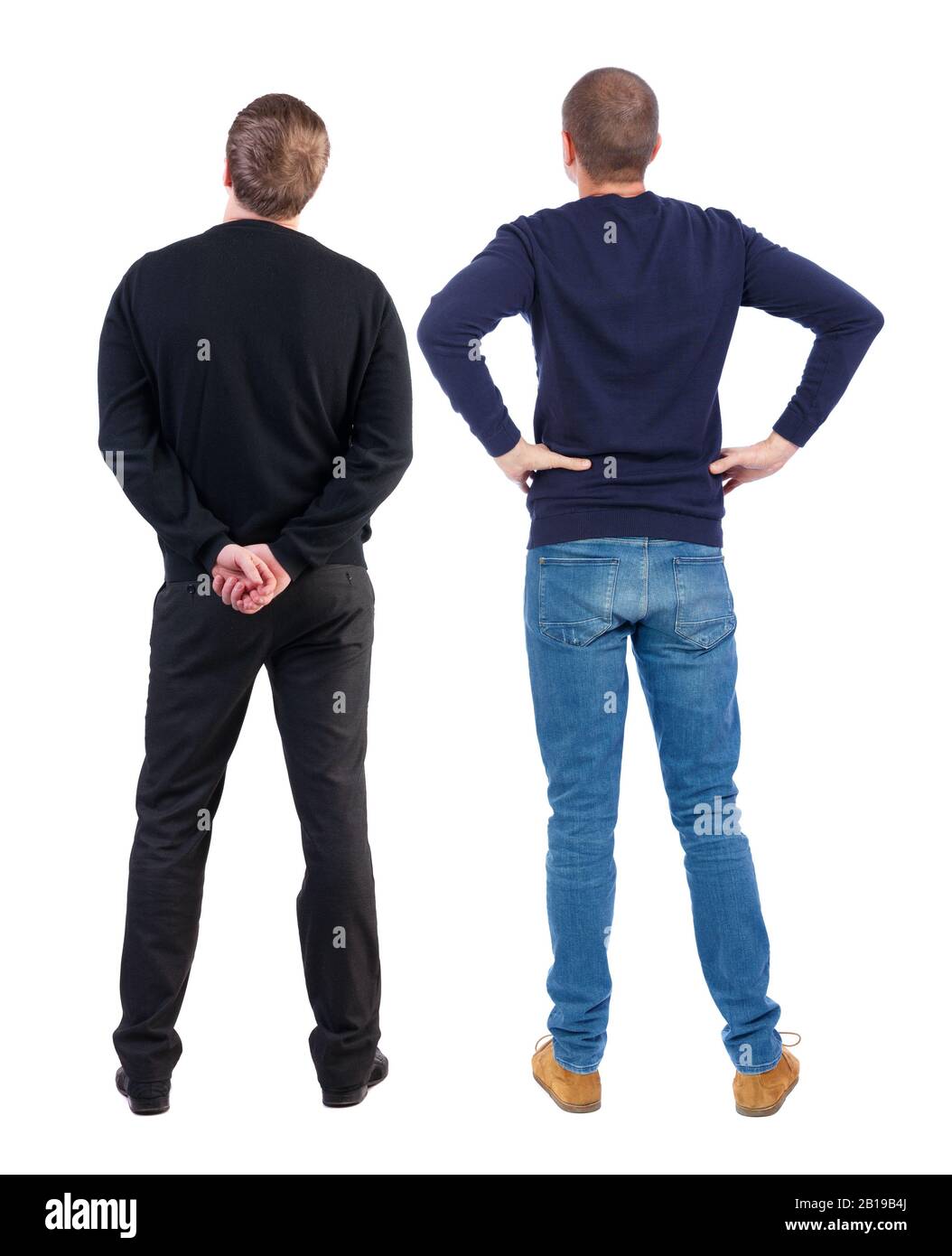 Back view two man in sweater. Rear view people collection. backside ...