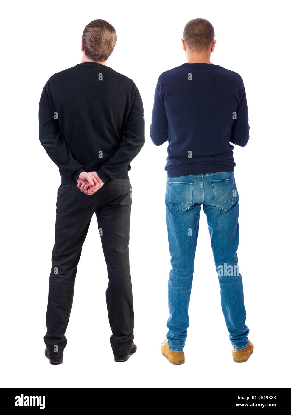 Back view two man in sweater. Rear view people collection. backside ...