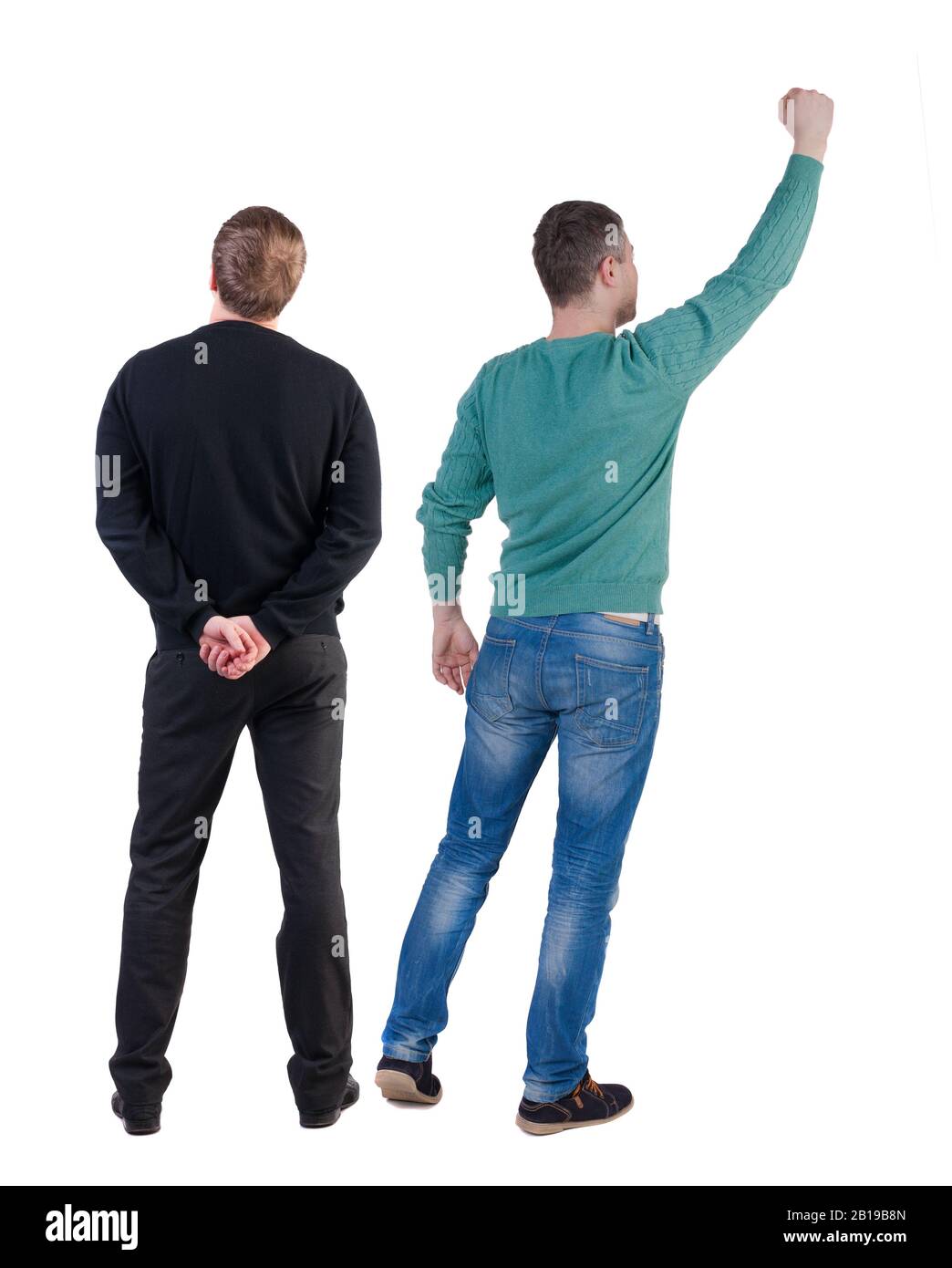 Back view two man in sweater. Rear view people collection. backside ...