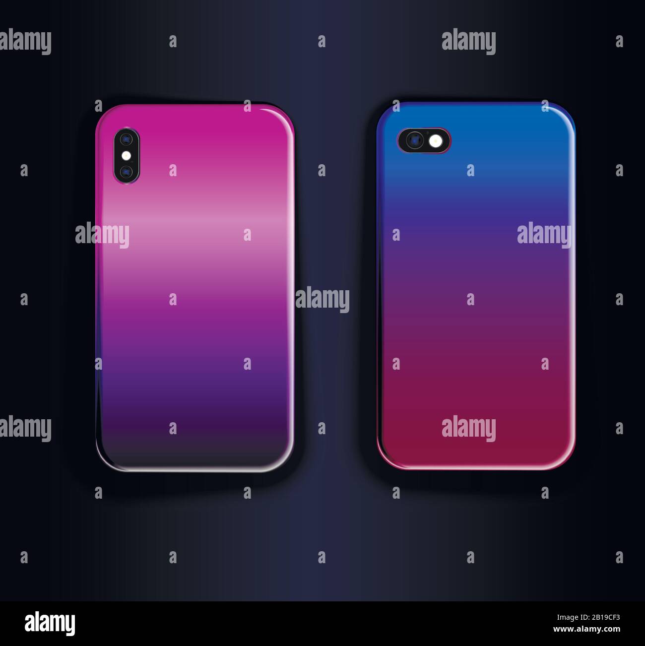 Two smartphone cases - pink gradient print and purple gradient. Trend ...