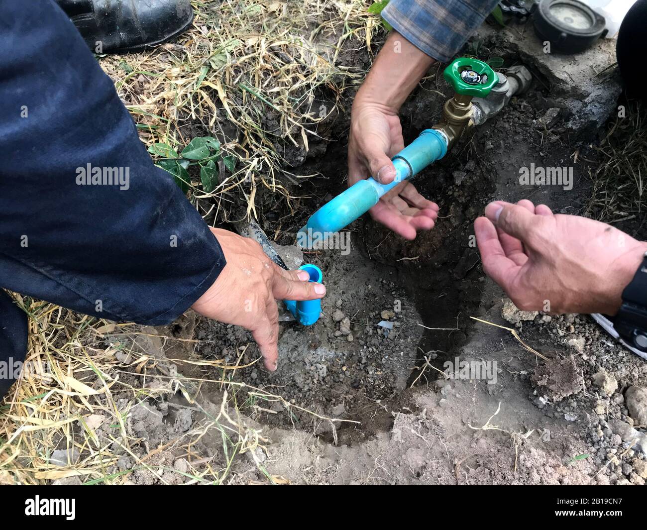 Plumber worker install and repair the pipe and fitting of water supply ...