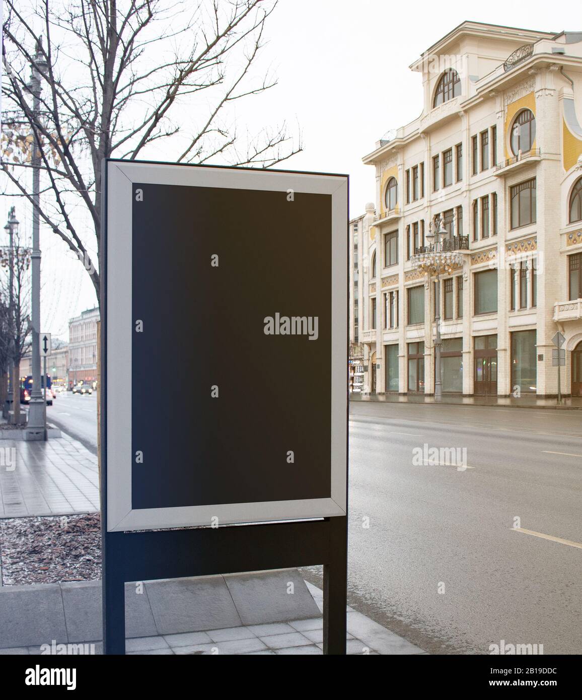 Blank black rectangular pylon stand on street mockup, side view Stock ...