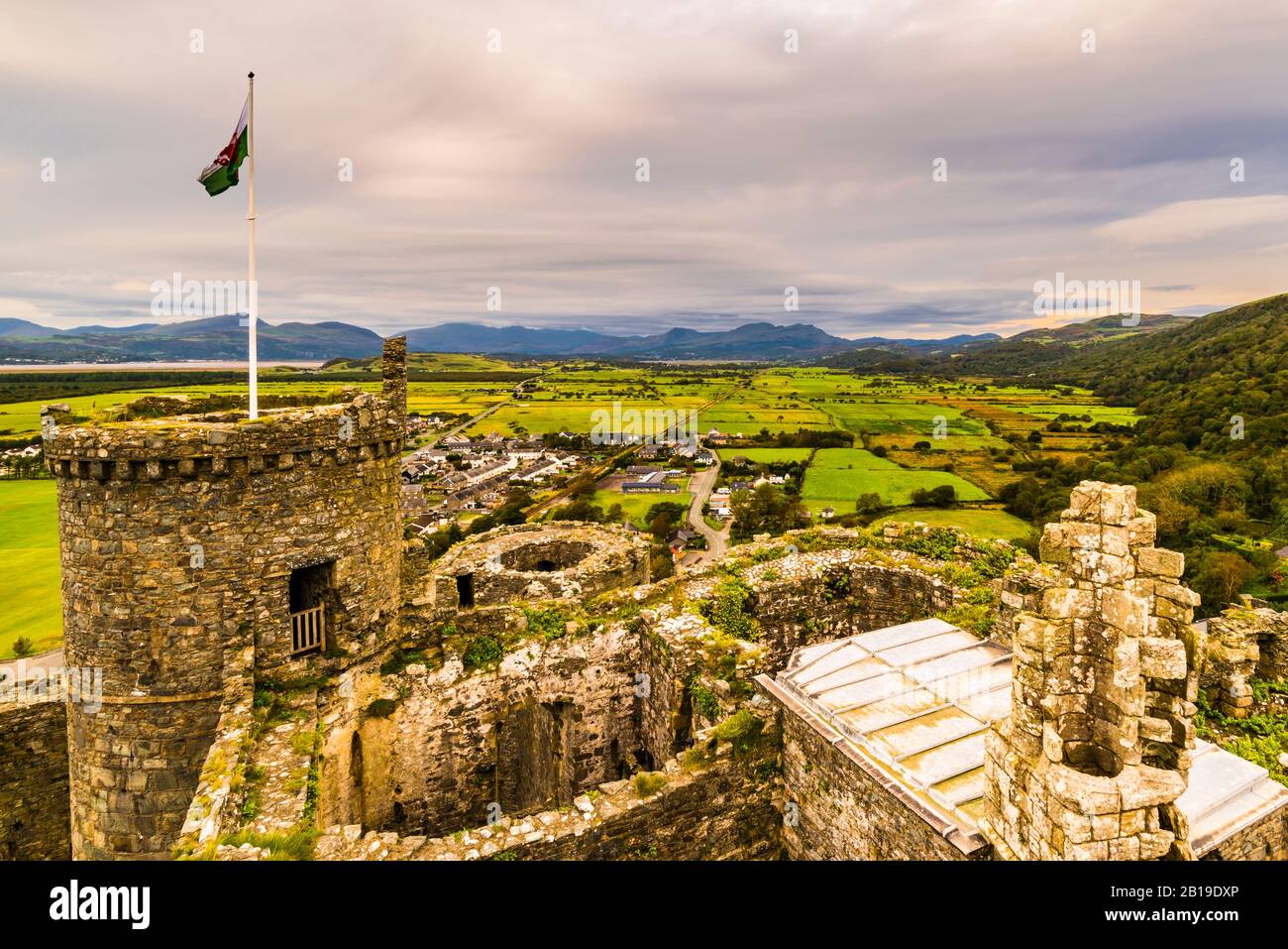 Panoramic view from Harlech Castle, Snowdonia, North Wales, UK Stock ...